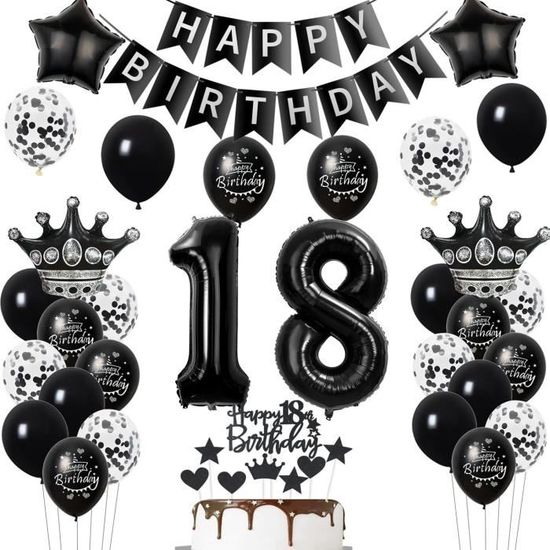 Ballon 18 Ans Anniversaire Noir, 18 Anniversaire Fille Garcon Ballon ...