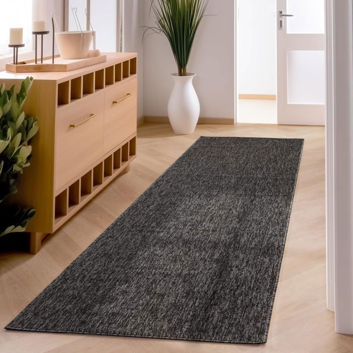 Tapis À Poils Ras, Unicolor - Monochrome, Tapis Noir, 80 X 250 Cm ...