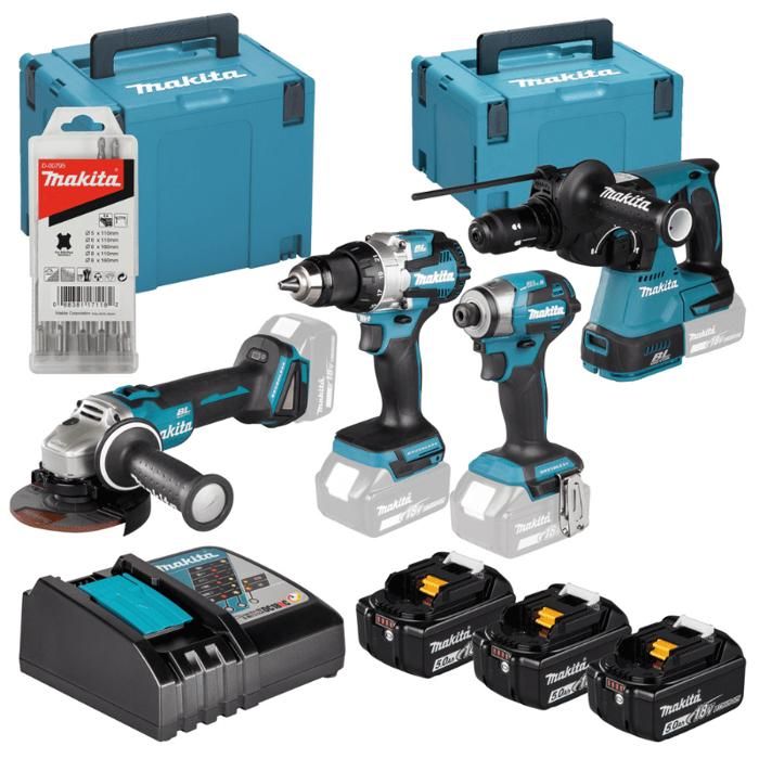 Combopack 4 outils 18V (3x5.0 Ah) (DDF489 + DTD173 + DGA504 + DHR243 ...