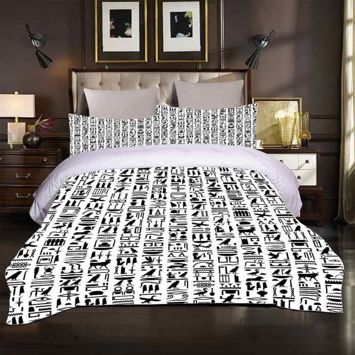 Housse De Couette Thème Egypte Noir Et Blanc Fermeture éclair cachée et ...