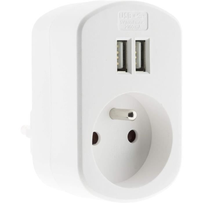 Prise 16A 2P+T + Avec 2X Ports Usb 2,1A Blanc[F3440] - Cdiscount Bricolage