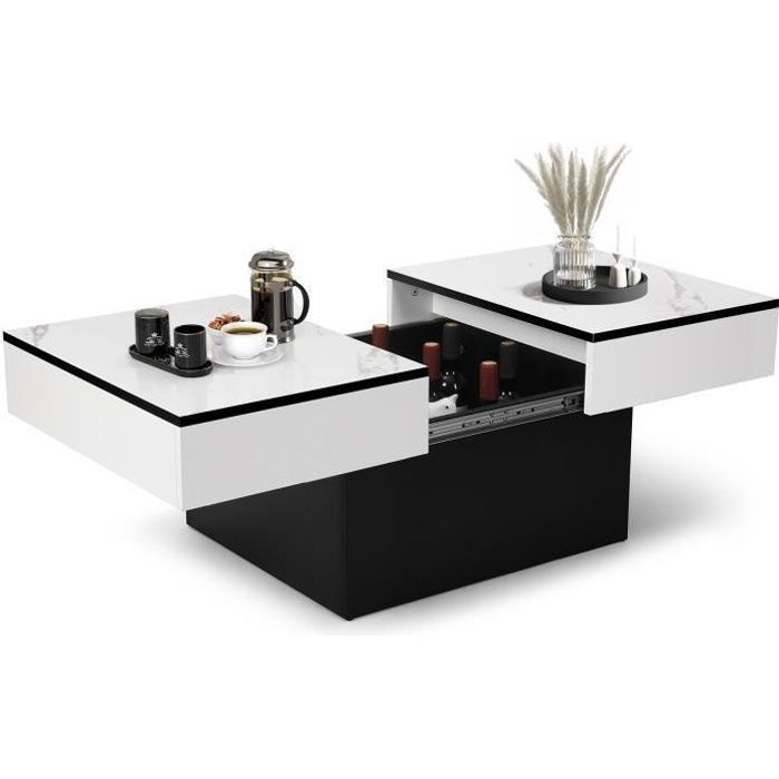 Table Basse - Bureau Extensible - VOWNER - avec 2 Espaces de Rangement ...