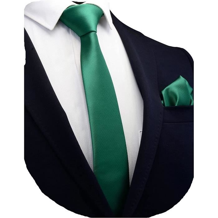 GUSLESON Cravate fine et mouchoir de 6,1 cm pour homme, vert émeraude ...