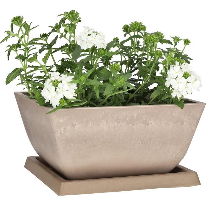 ® Pot De Fleurs En Matériaux Recyclés 26 X 26 X 12,7 Cm Avec Soucoupe ...
