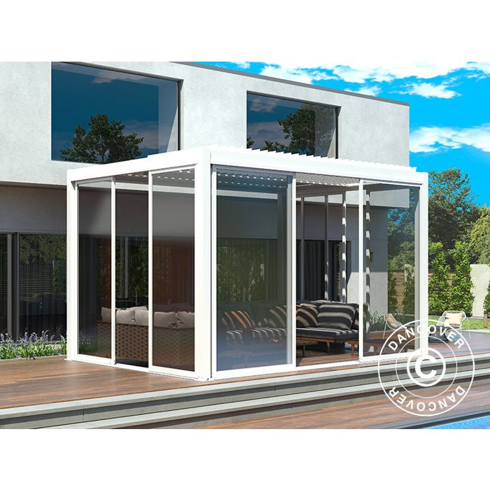 Pergola bioclimatique - DANCOVER - San - Portes coulissantes - Verre ...