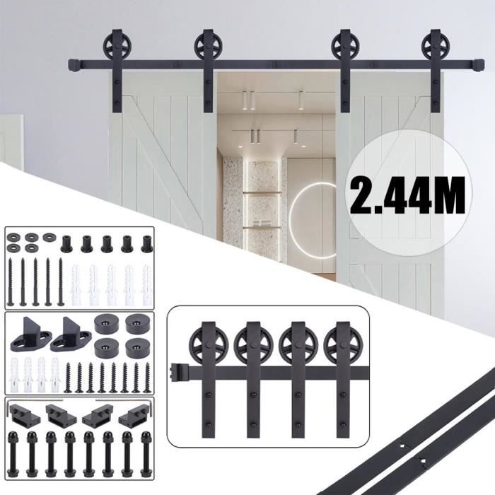 LEYSHOP 2,44M Rail Apparent de Atelier Kit Porte Coulissante à Double ...