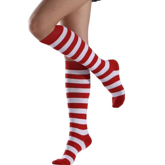 Bas,Chaussettes longues à rayures noires et blanches pour femmes, 1 ...