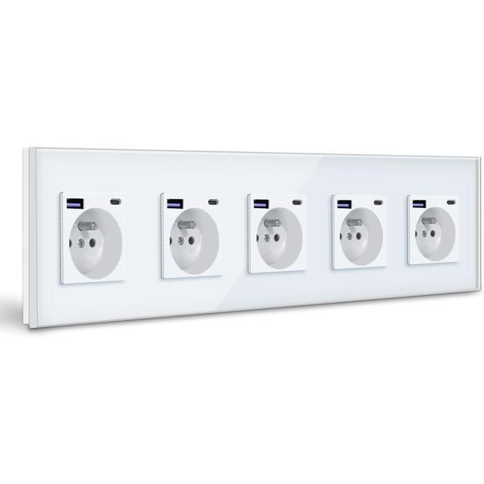 Quintuple Prise Murale Avec Usb C,Prise De Courant À Encastrer,16A ...