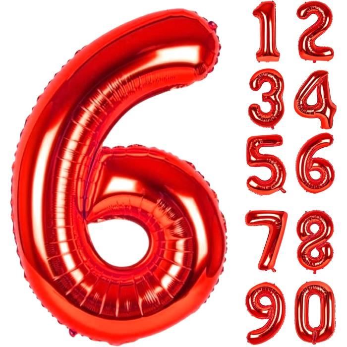 Ballons Anniversaire 6 Ans Rouge, Geant Ballon Chiffre Helium Ballon ...