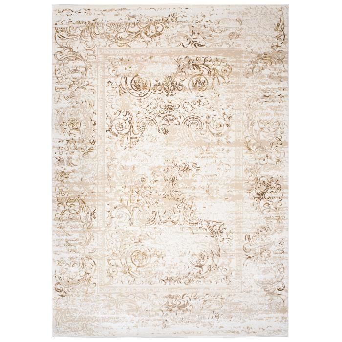 TAPISO Tapis de Salon Chambre HERA Beige Crème Marron Design Floral ...