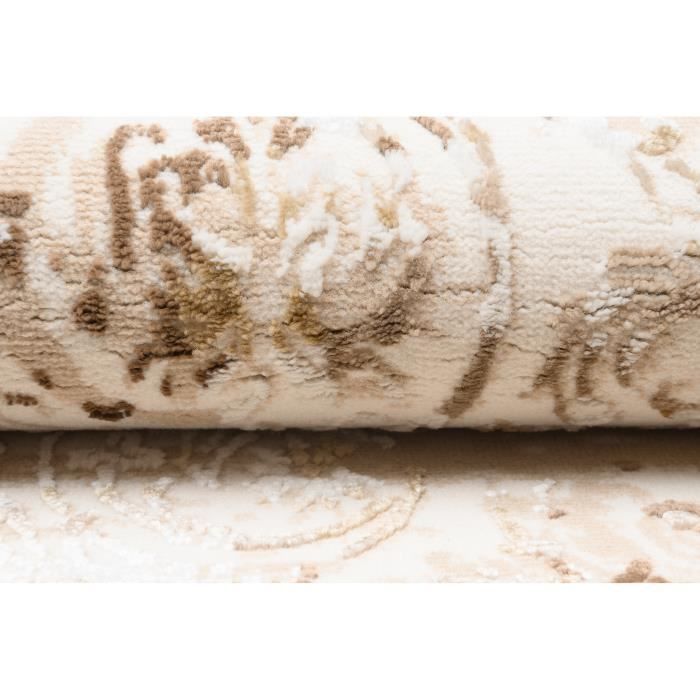 TAPISO Tapis de Salon Chambre HERA Beige Crème Marron Design Floral ...