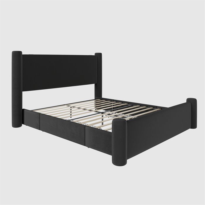 DRIPEX Lit double Noir 140×200cm en velours moderne,Lit rembourré avec ...