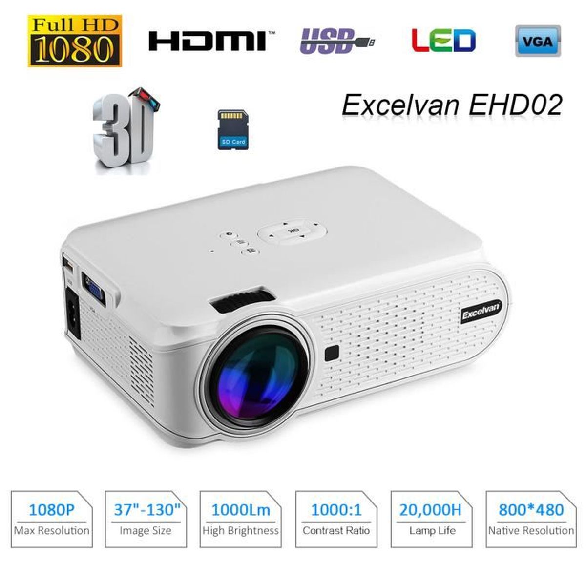 Excelvan Mini LED Vidéo Projecteur Multimédia 800*480 Soutien 1080p ATV ...