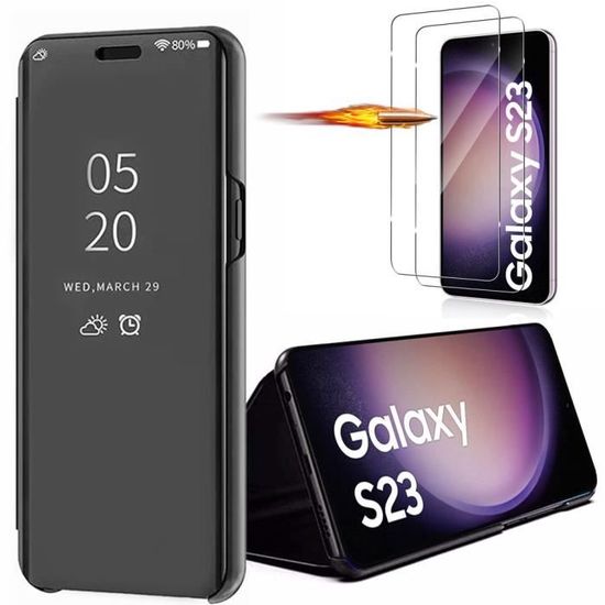 Coque 2 Verres Trempés Pour Samsung S23 Coque Clear View