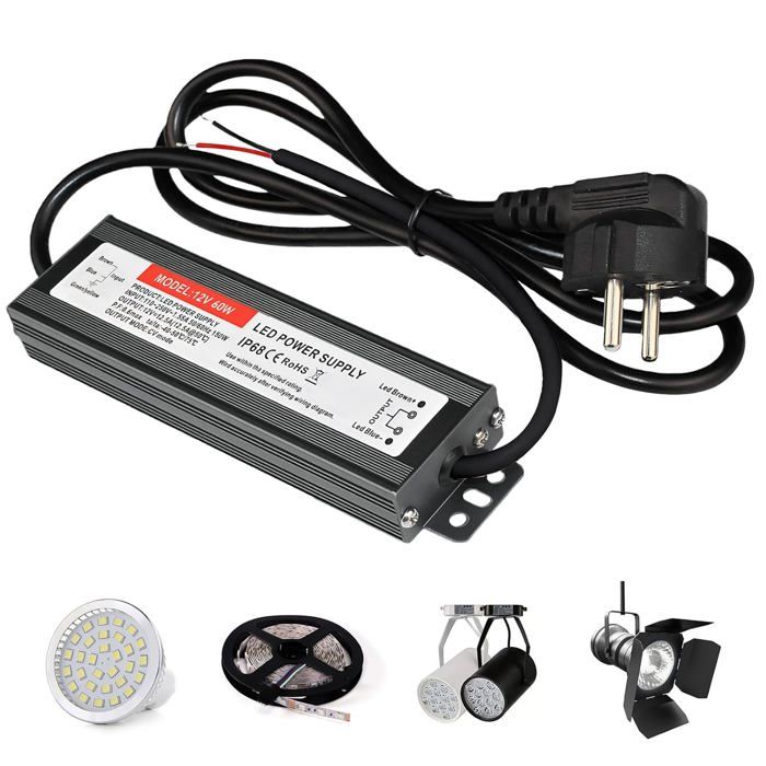 Transformateur LED 12 V 60 W 5 A, bloc d'alimentation LED avec prise ...