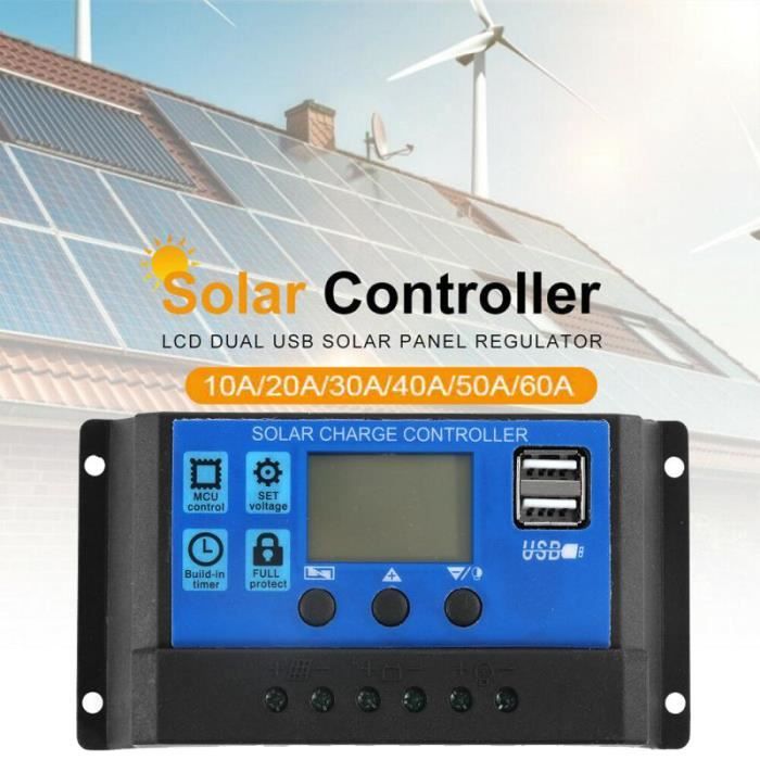 60A-Contrôleur de charge pour panneaux solaires, panneaux solaires longs, 12V-24V, PWM, LCD ...