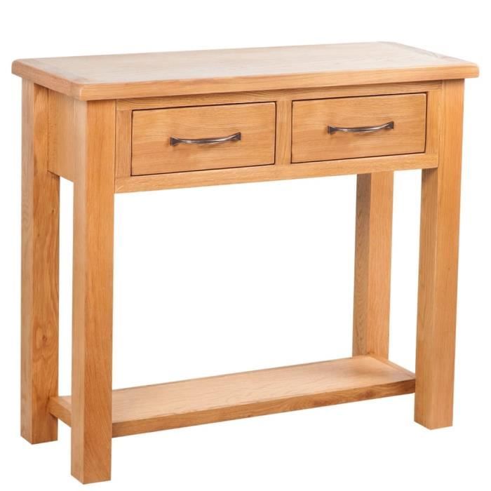 AKOZON Table console avec 2 tiroirs 83x30x73 cm Bois de chêne massif ...