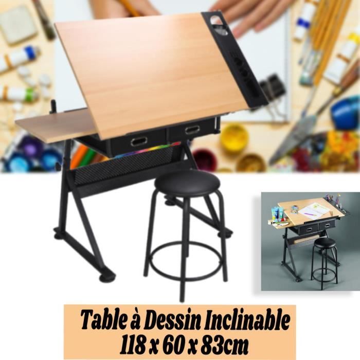 Table à Dessin Inclinable et Tabouret Table de Travail Table d'artiste ...