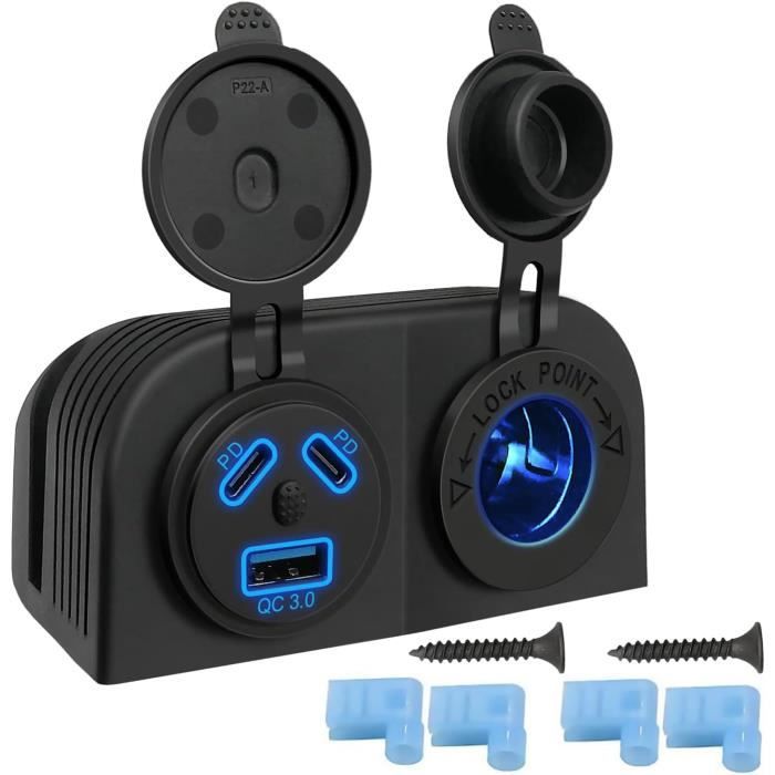 Prise De Chargeur Voiture Usb Qc3.0 Double Pd Type-C Avec Interrupteur Et Led +12V-24V Prise ...