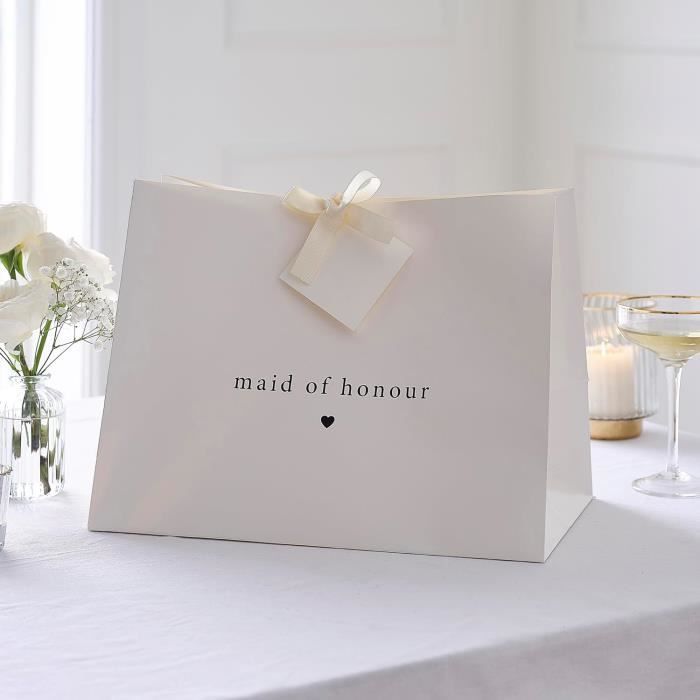 Sac cadeau de mariage blanc « Maid of Honor » avec ruban et étiquette 27,5 cm x 36,3.[Z204 ...