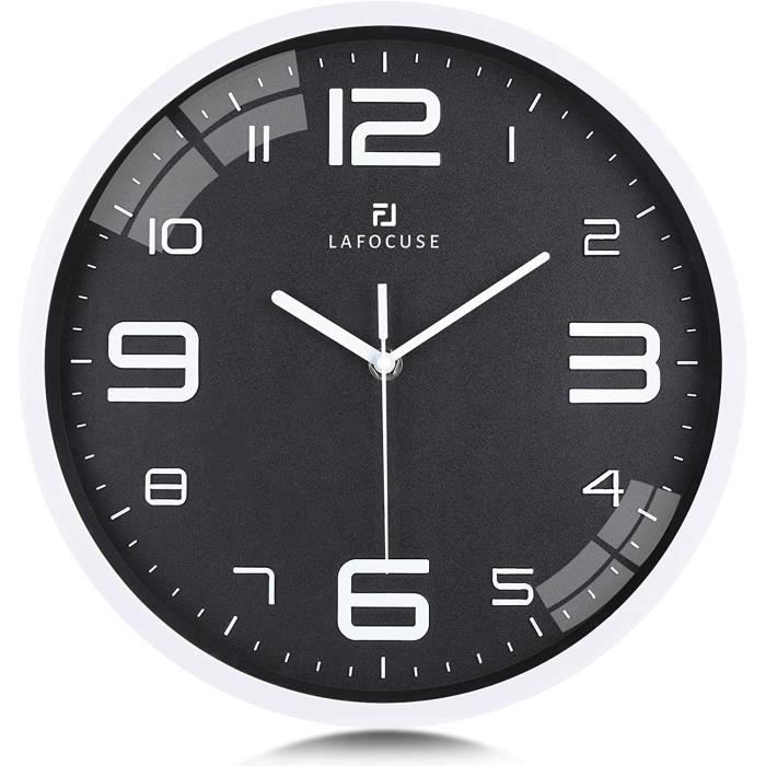 Horloge Murale Noire Silencieuse Moderne Pendule Murale Grande Chiffres ...