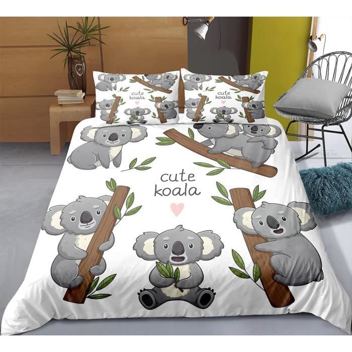 Housse de Couette 220x240 Thème parent-enfant Koala Imprimée Microfibre ...