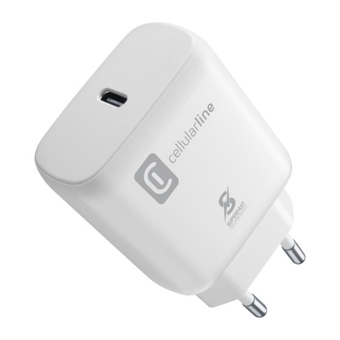 Chargeur - CELLULAR LINE - ACHSMUSBCPD25WW - 25W - USB-C - Protection contre la surchauffe ...