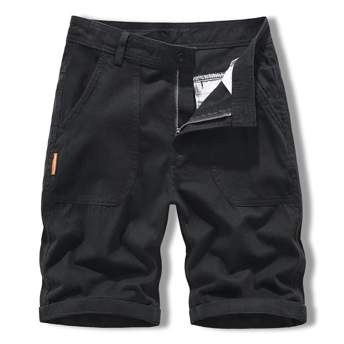 Cargo Short Homme Ete en Coton Coupe Droite Casual Short Multi-poches ...