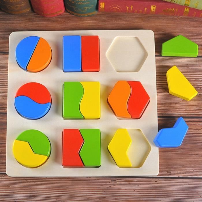 Mxzzand Jeu de puzzle Formes géométriques en bois bloc Puzzle blocs de ...