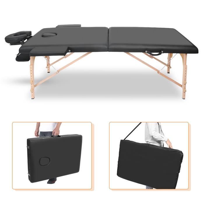 Table De Massage Pliante Bois 2 Zones Cadre En Bois Noir 1 Sac De