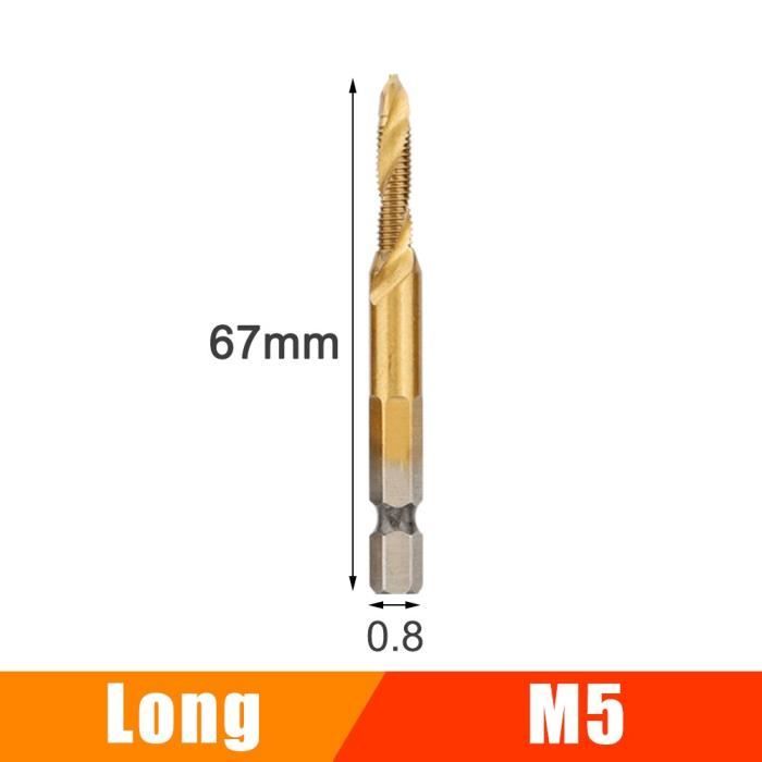 FILIERE - BUSE DE FILAGE - TARAUD,Long M5--Mèches à tige hexagonale plaquée titane, forets à ...