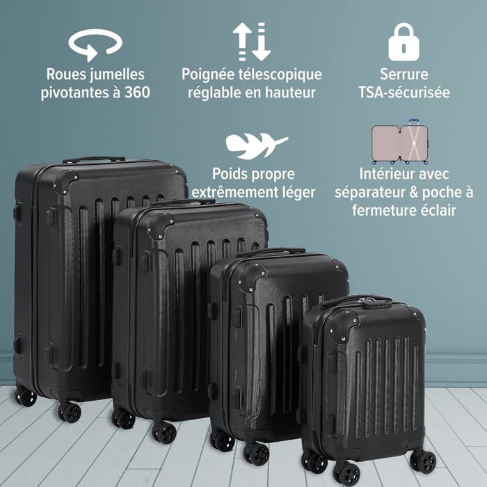 AREBOS Lot de 4 valises de voyage - Coque rigide en ABS - Avec poignée ...