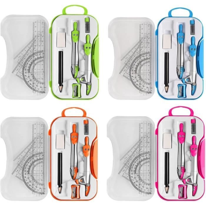 Kit de géométrie mathématique - A494 - 2 compas - 2 règles ...