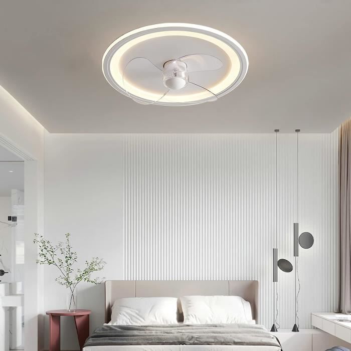 KNVSS Ventilateur Plafond avec Lumiere Ronde Mince, Silencieux LED ...