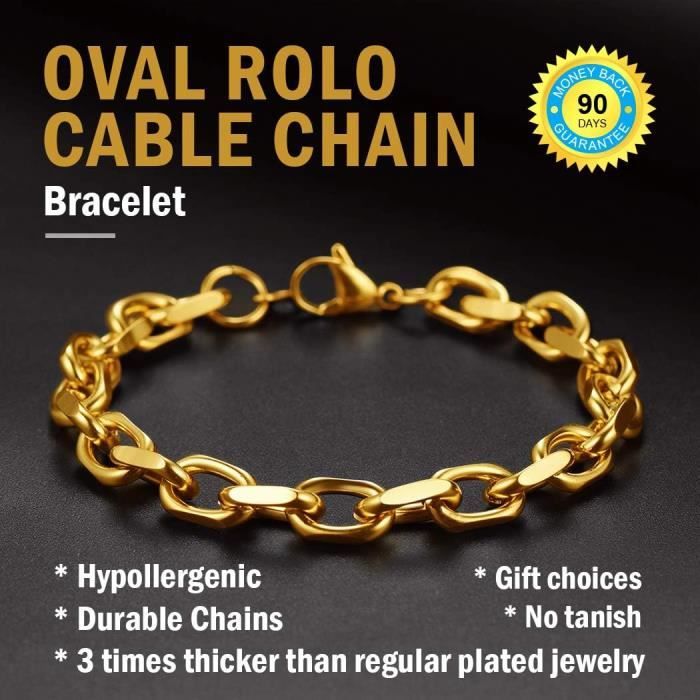 Gourmette Homme Or-Noir-Acier Inoxydable-19Cm-21Cm Bracelet Grosse Maille 6Mm-8Mm-11Mm-Maillon ...