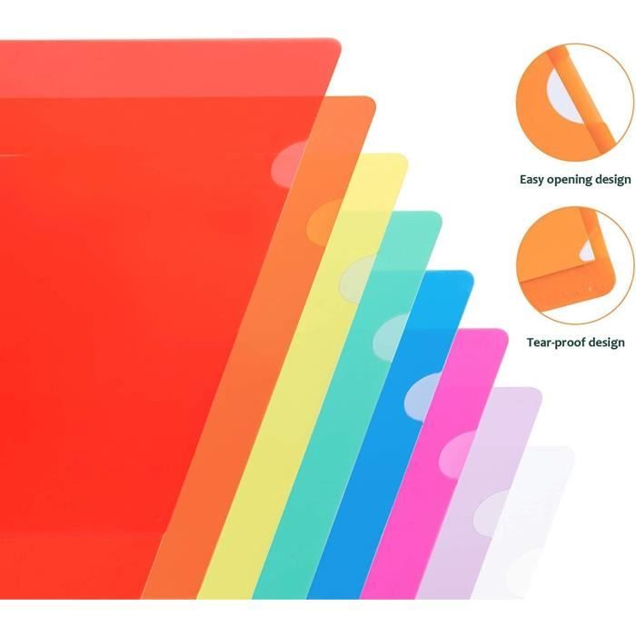 Lot de 64 Pochette Plastique A4 Colorés, 8 Couleurs Chemise Plastique ...