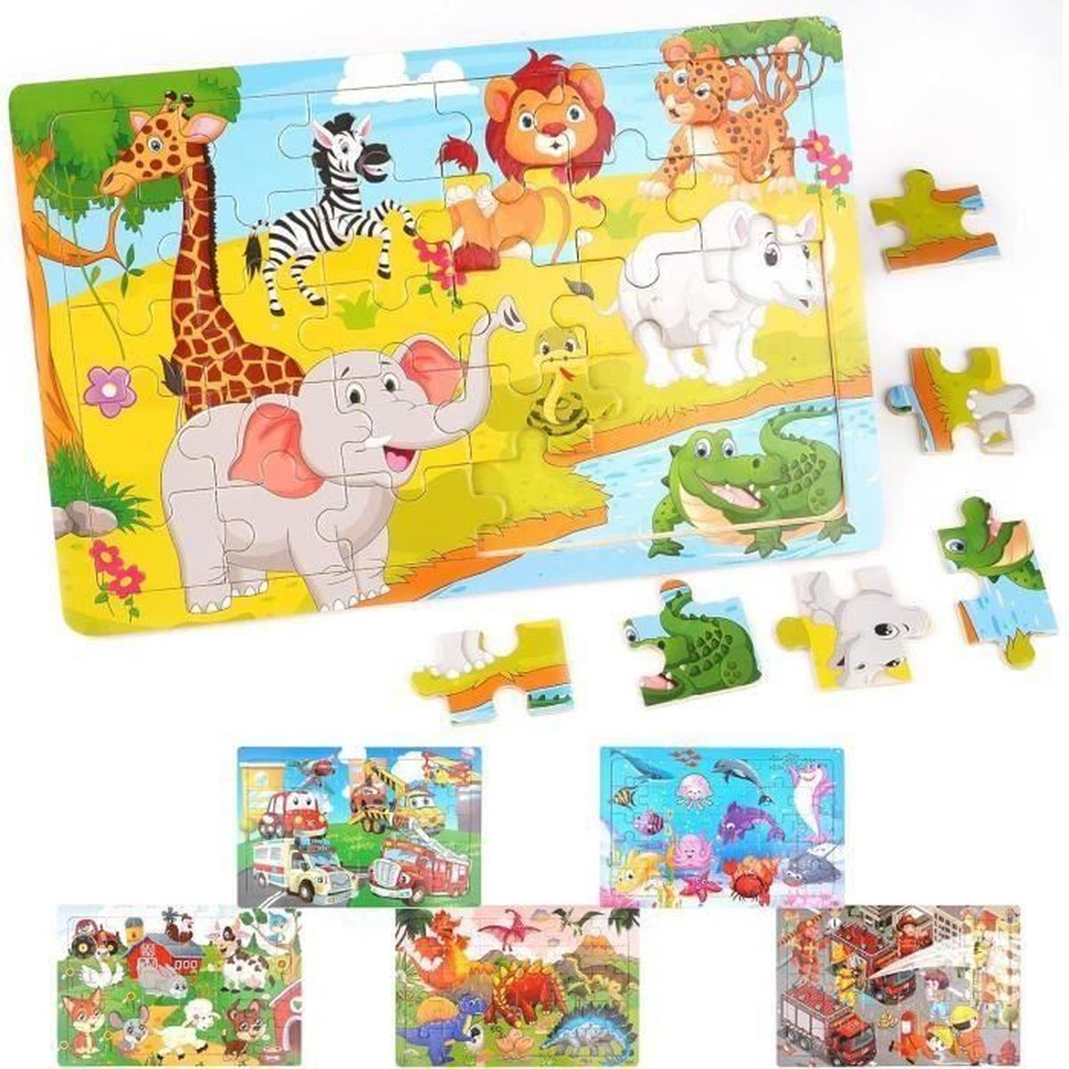 6 Puzzle en Bois Set, Jouet Puzzle en Bois pour Enfants, Puzzle en Bois ...