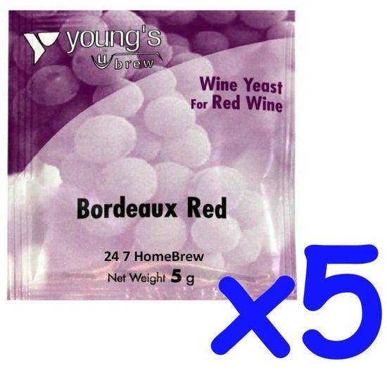 5 x Youngs Bordeaux rouge vin levure 5g - 5x Youngs Bordeaux Red Wine ...