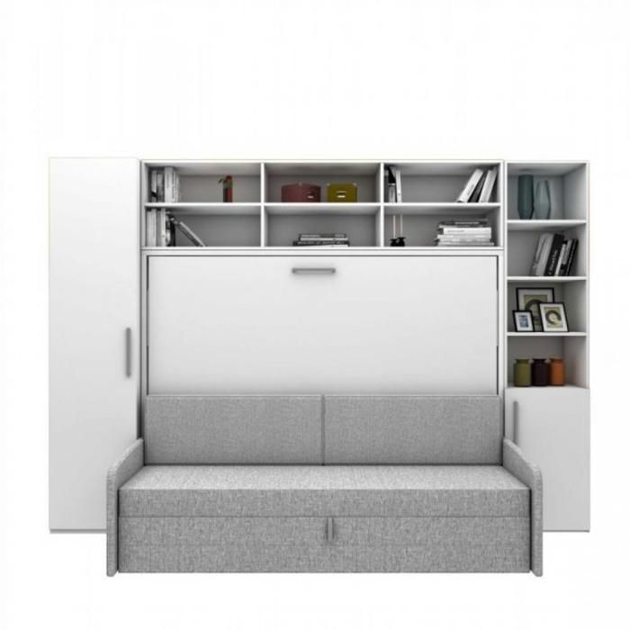 Ensemble lit escamotable horizontal canapé armoire surmeuble armoire ...