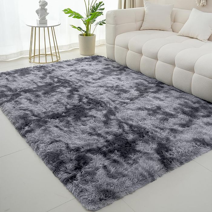 Tapis de Salon Shaggy - Gris Foncé - Rectangulaire - Poils Longs - Cdiscount Maison