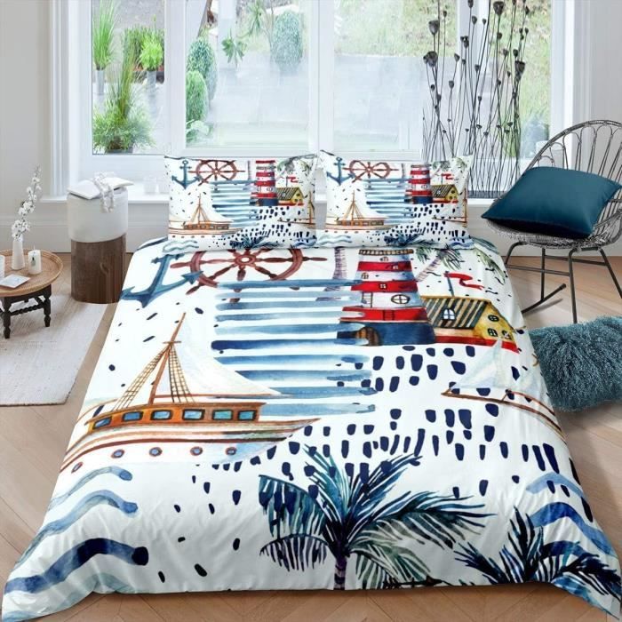 Garçon Fille Nautique Décoration Housse De Couette Marin Bateau Ancre ...
