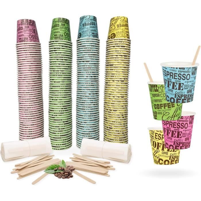 1000 gobelets à café en carton biodégradables + 1000 palettines à café en bois de bouleau ...