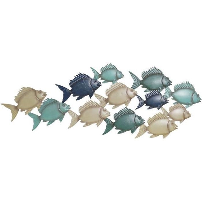 MER OCÉAN POISSON décoration murale en METAL de 102x39cm relief ...