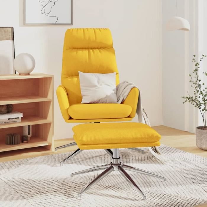 GOTOTOP Chaise de relaxation avec tabouret Jaune moutarde Tissu ...