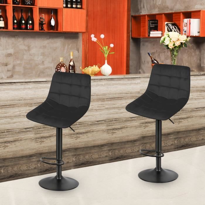 Tabourets de bar HOMEWELL - Lot de 2 - Noir - Hauteur réglable - Confortables et stables ...