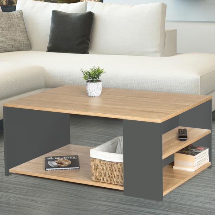 ID MARKET - Table basse rangements bois et gris LYA contemporaine ...