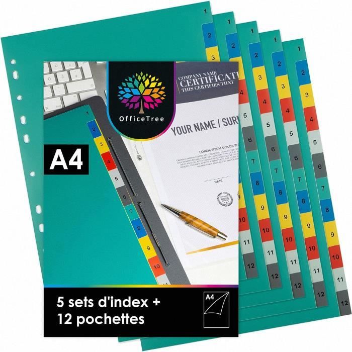 OfficeTree 5x Intercalaires Classeur A4 12 Positions et 12x Pochette ...