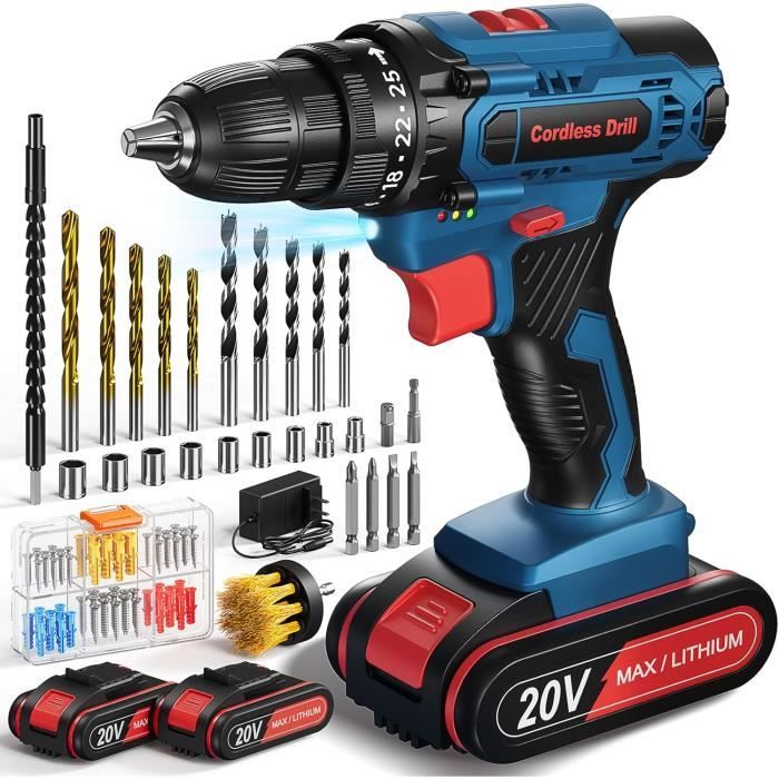 Perceuse Visseuse Sans Fil, 20V Visseuse Devisseuse Sans Fil avec 2 Batteries et 87 Accessoires ...