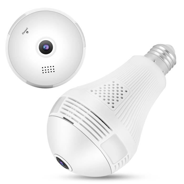 Zerone caméra ampoule HD 1080P 2MP HD 360 ° Panoramique WiFi Ampoule ...