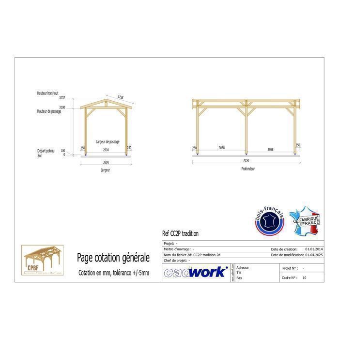 Carport bois 20m², abri camping-car, SUV ou utilitaire, garantie 10 ans ...
